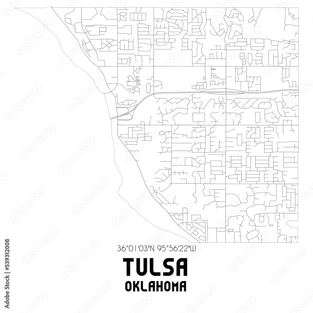 Tulsa Oklahoma. US street map with black and white lines. Stock ...