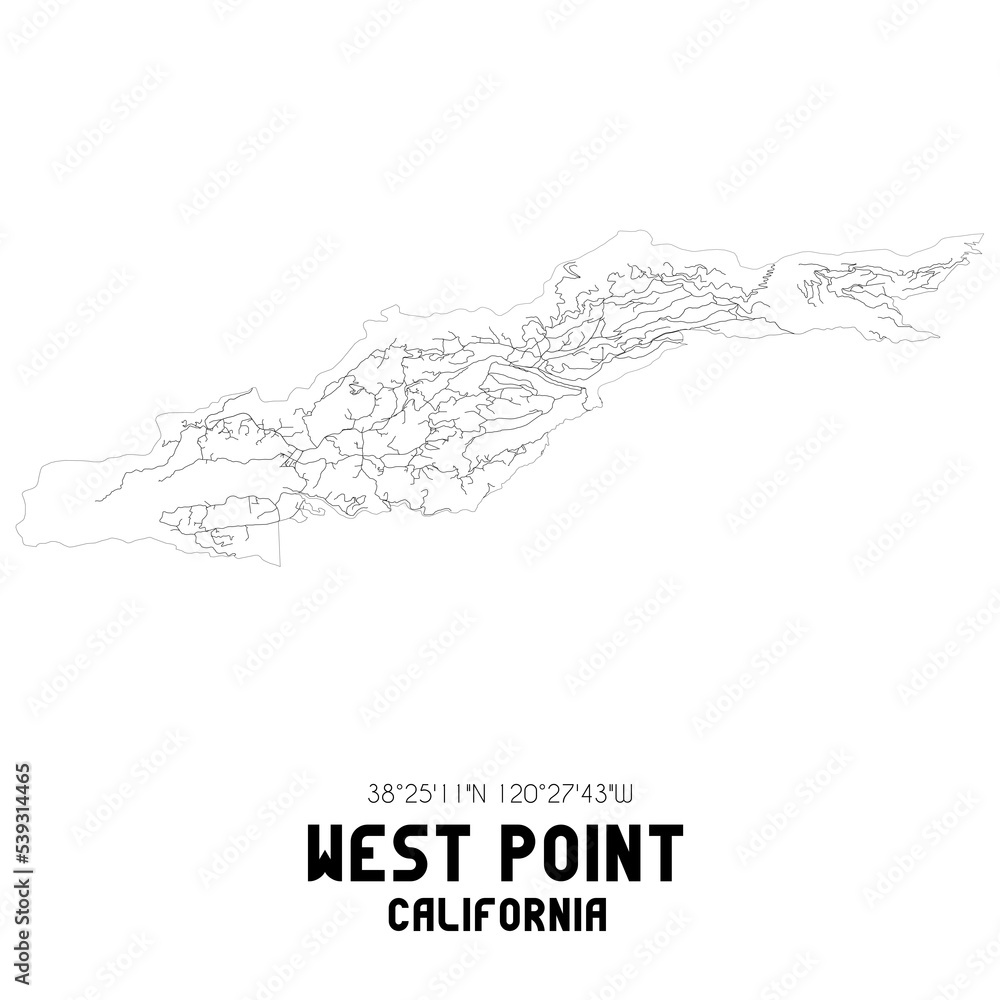 West Point California. US street map with black and white lines. Stock ...