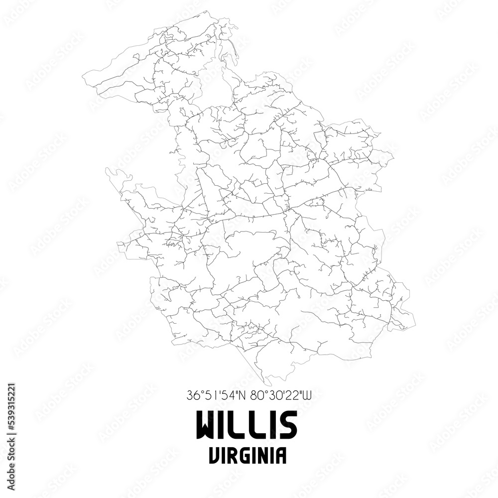 Fototapeta mapa świata dla dzieci Willis Virginia. US street map with ...