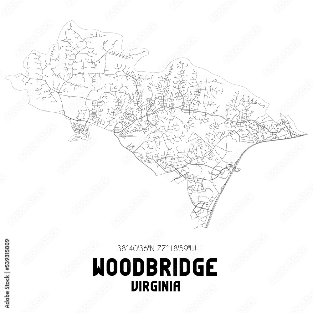 Woodbridge Virginia. US street map with black and white lines. Stock ...