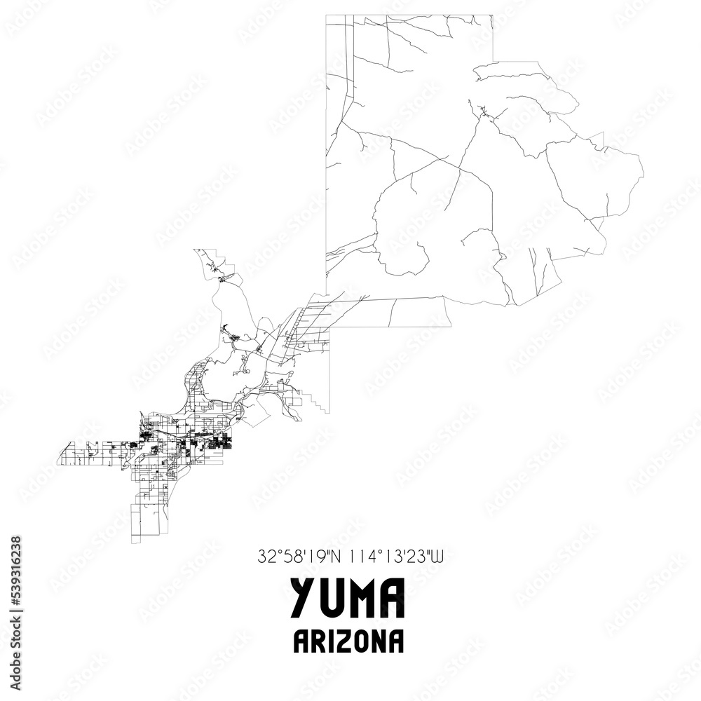 Yuma Arizona. US street map with black and white lines. Stock ...