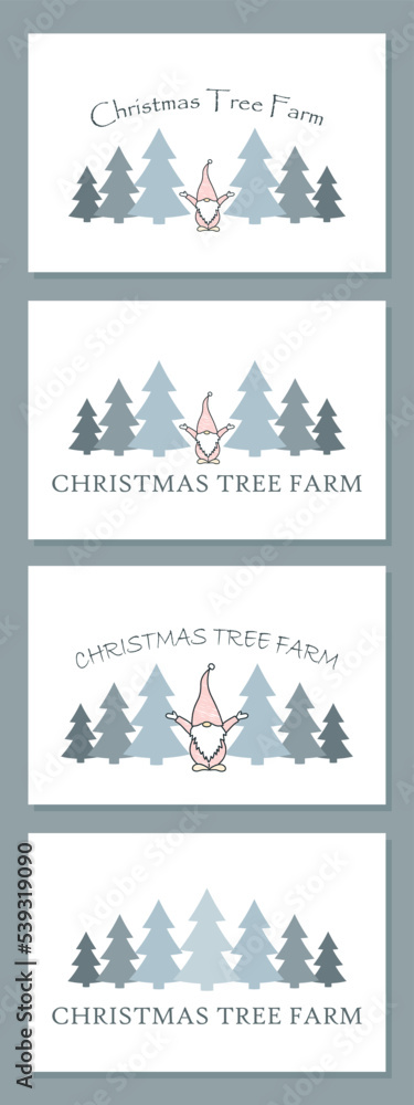 set of cards, Christmas Tree Farm flat vector illustrationa with ...