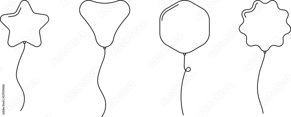 Balloon outline icons. Balloon with string in line cartoon style ...