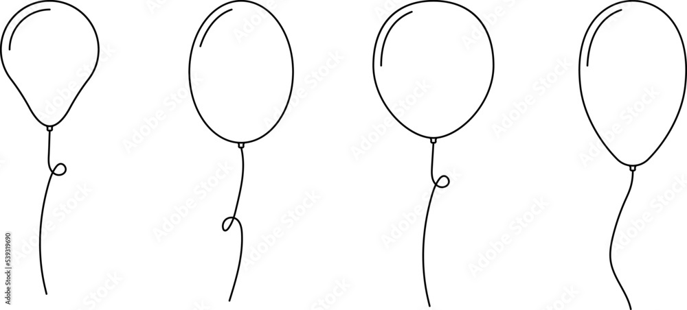 Balloon outline icons. Balloon with string in line cartoon style ...