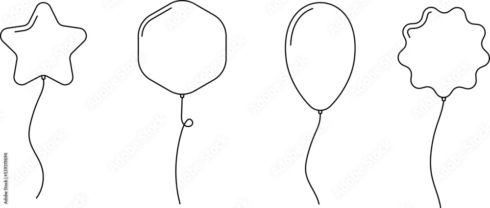 Balloon outline icons. Balloon with string in line cartoon style ...