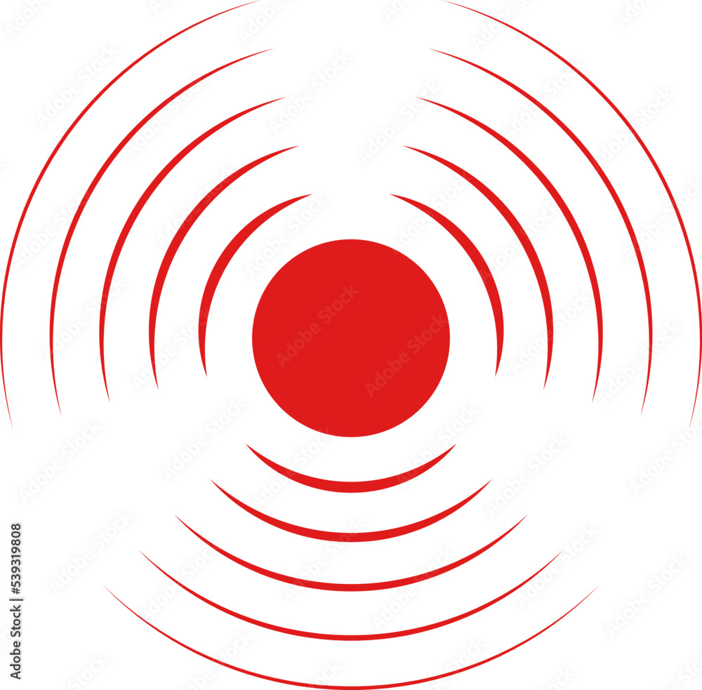 Pain icon with point and red waves. Target and coverage of ache. Circle ...