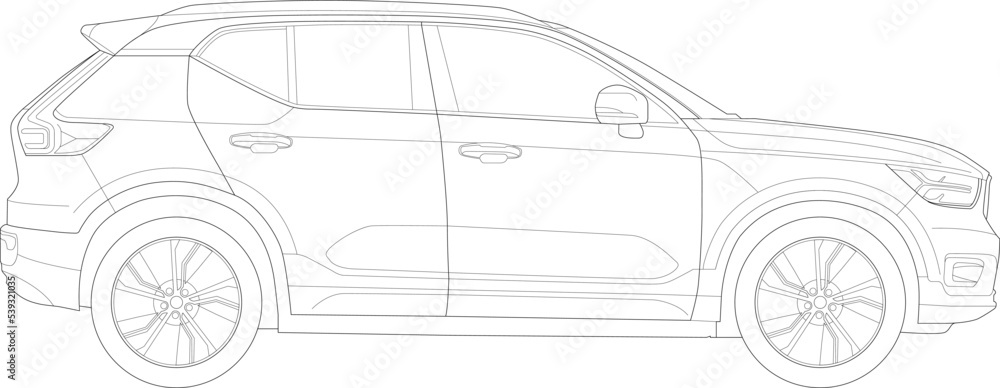 SUV Car Vehicle Silhouette Outline, Illustration Wireframe Stock Vector ...