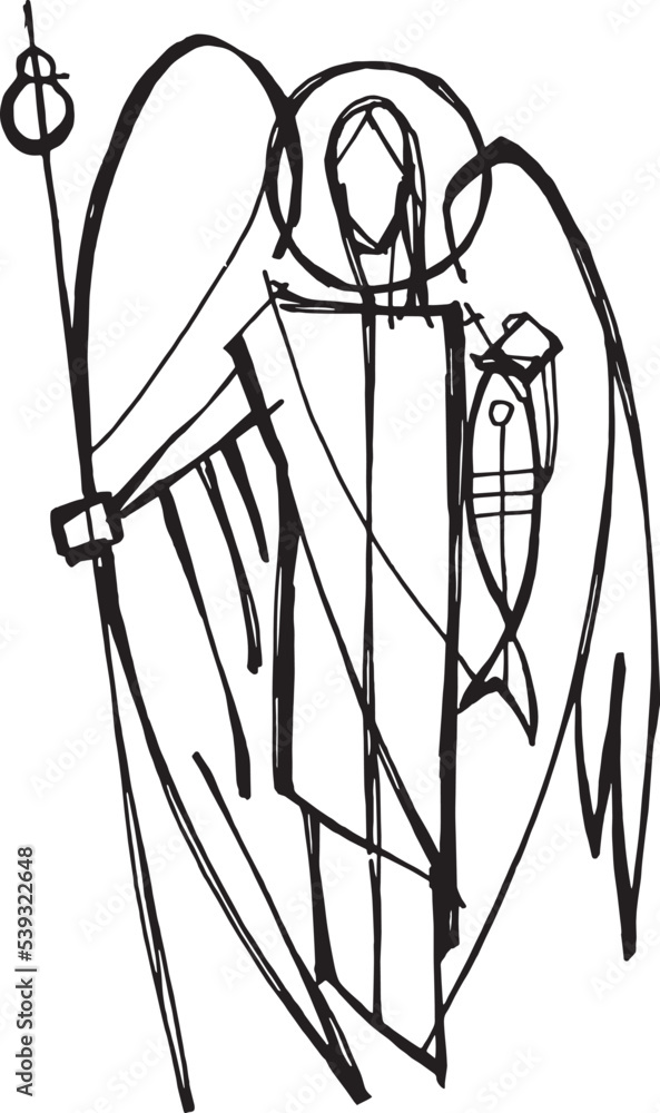 Hand drawn illustration of Saint Raphael the Archangel. Stock Vector ...