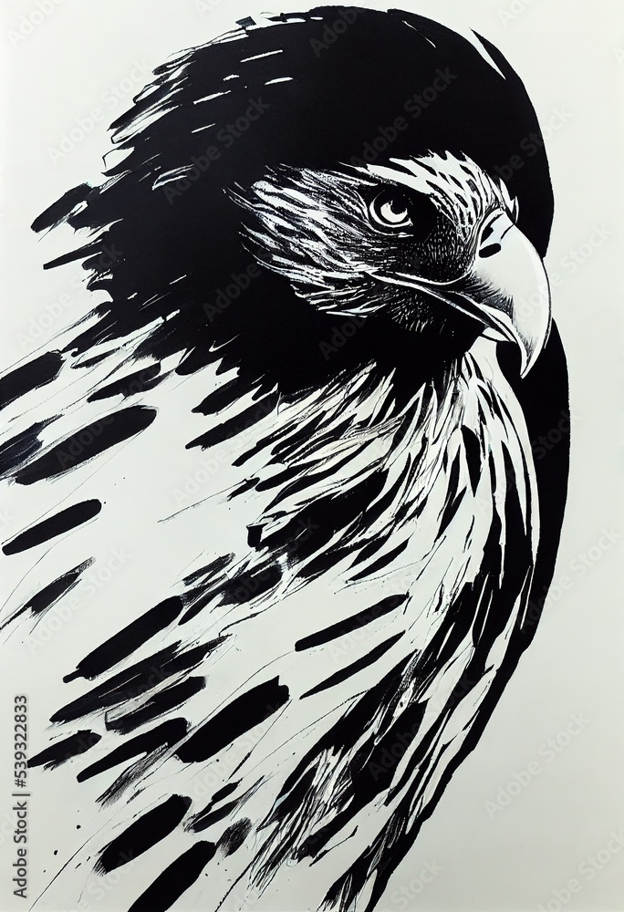 Hawk Eagle ink sketch drawing art illustration Stock Illustration ...