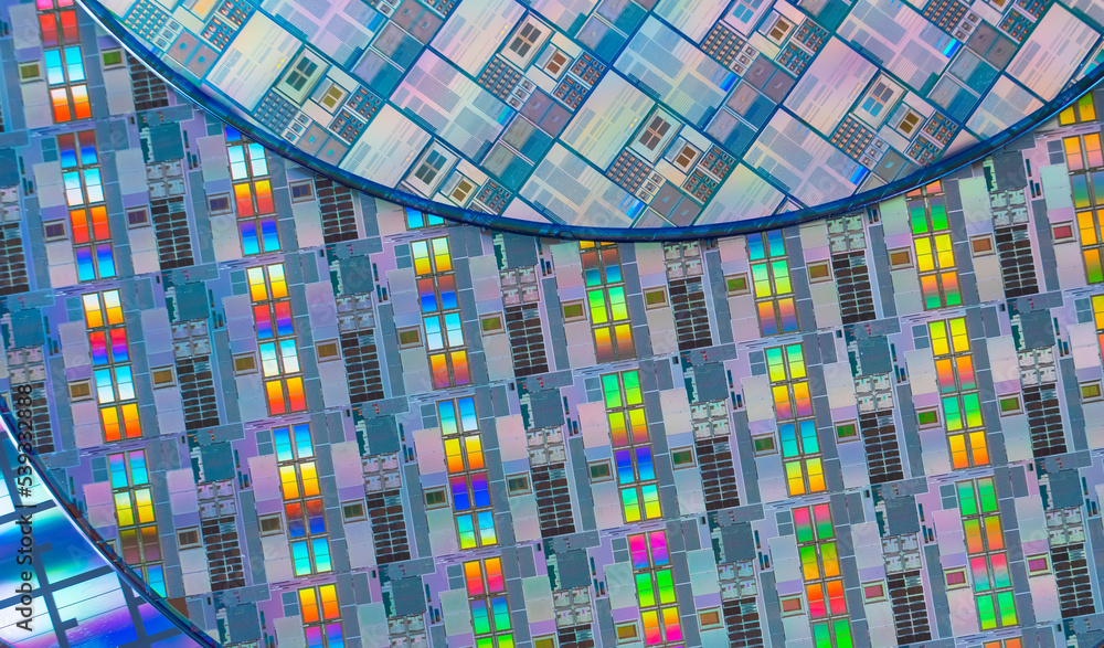 Silicon Wafer with microchips used in electronics for the fabrication ...