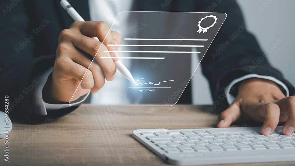 Paperless workplace and Digital Signature or e-signature concept ...