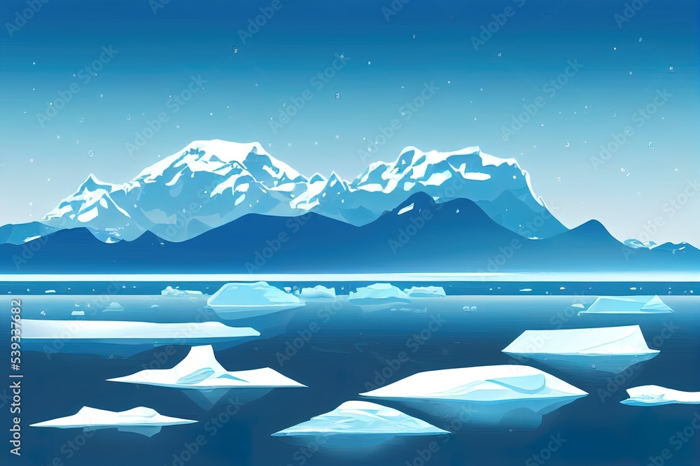 Arctic frozen sea landscape with flat ice surface. Background of winter ...