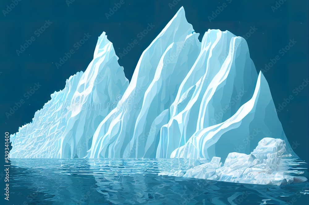 Iceberg floating in ocean illustration. Huge white block of ice drifts ...