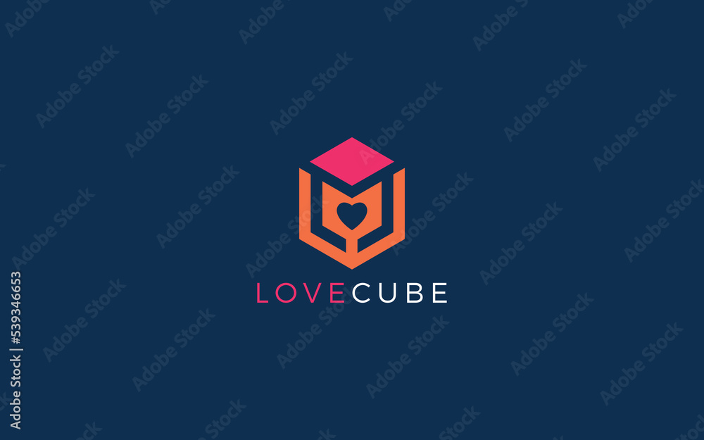 Cube logo form love symbol with blue background Stock Vector | Adobe Stock