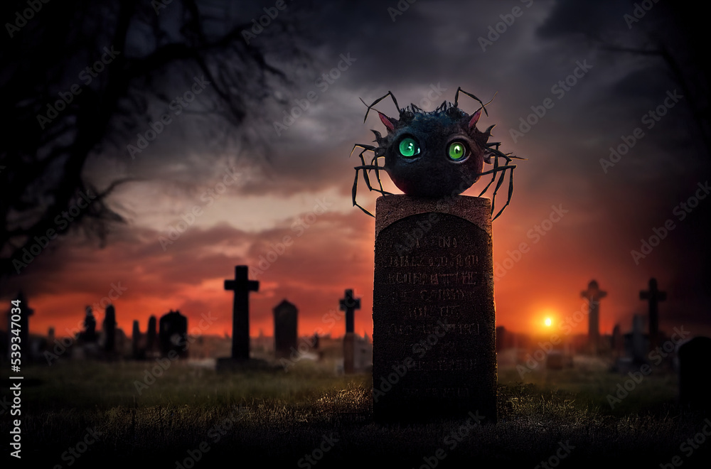 A magical creature living in an old cemetery. Realistic digital ...