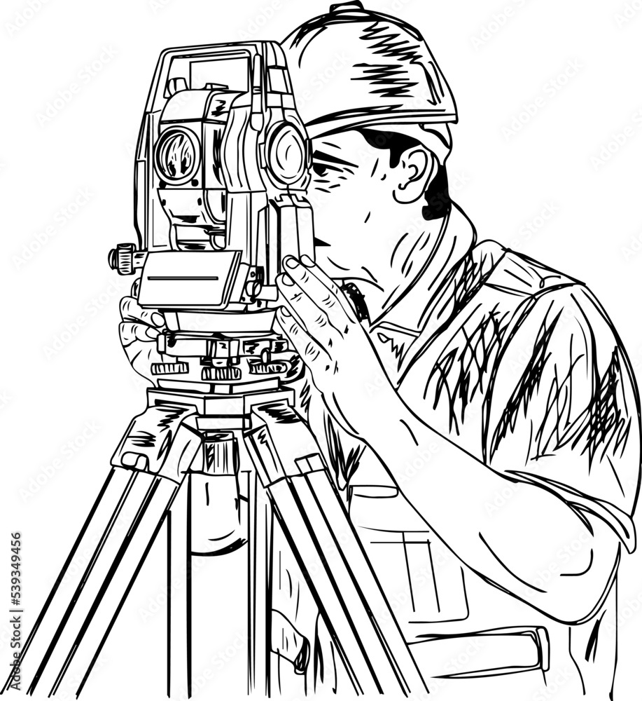 land and building engineer Vector illustration, theodolite or total ...