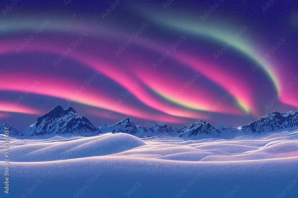 Aurora posters. Realistic Northern night sky glowing light with winter ...