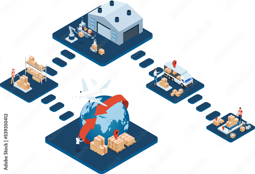 3D isometric Logistics Supply Chain Management concept with description ...