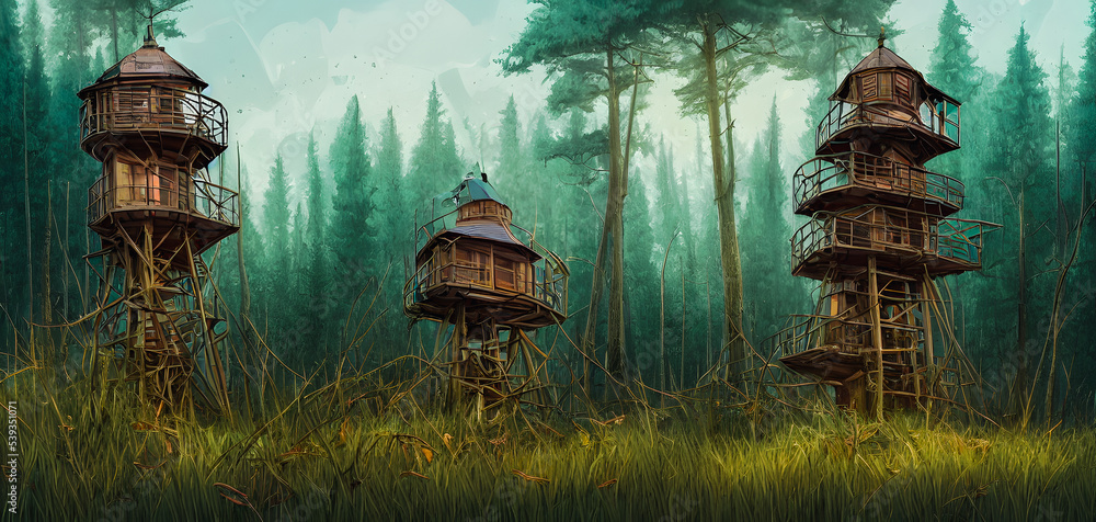 Artistic concept painting of a watch tower on the landscape, background ...