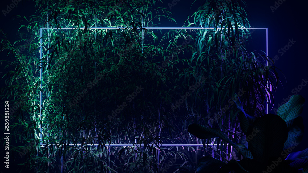 Cyber Background Design. Tropical Plants with Green and Purple ...