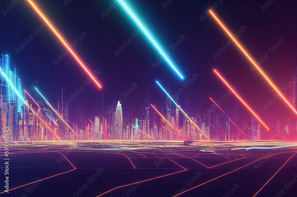 Panorama view of Metaverse, Futuristic city neon light with power ...