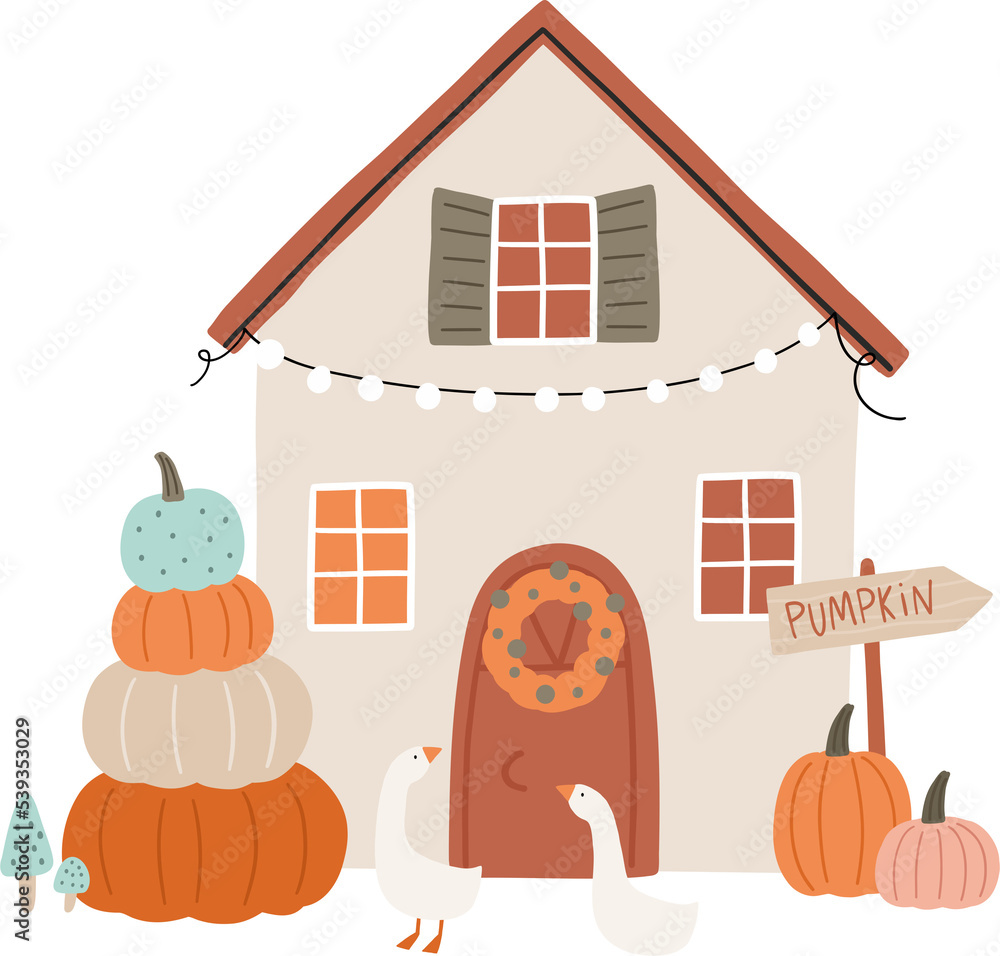 Cute cartoon pumpkins farm - vector illustration in flat style. Autumn ...