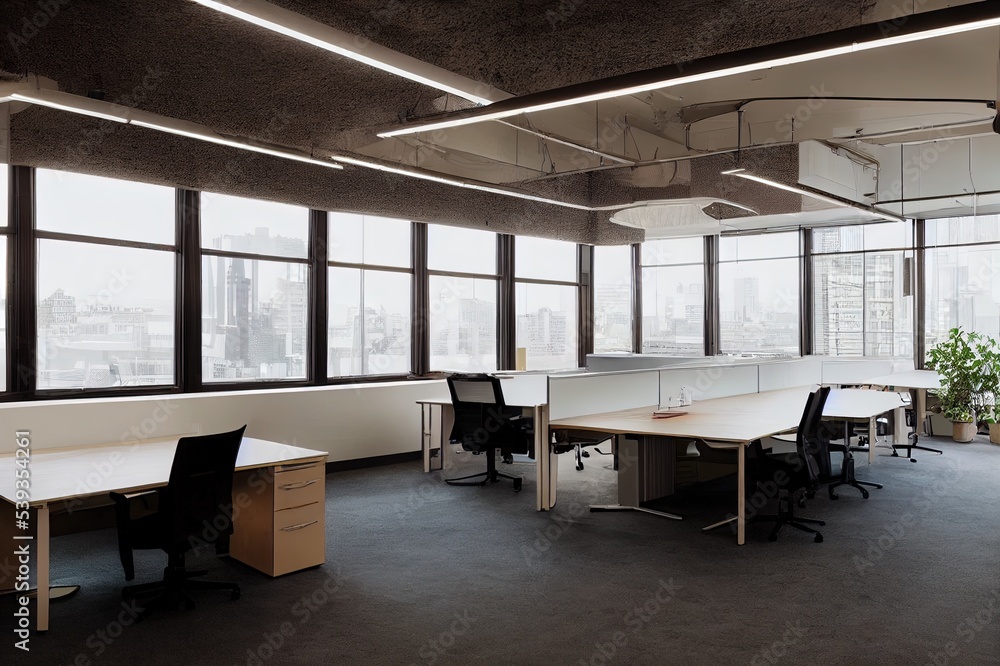 modern coworking area office interior empty no people open space ...