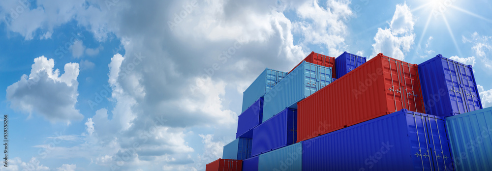 Perspective view of containers at container yard.Stack of Containers ...