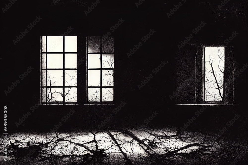 Abstract horror background for halloween. Gloomy scary terrible window ...