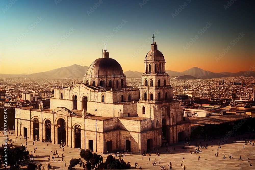 Mexico. Basilica of Our Lady of Guadalupe. Cupolas of the old basilica ...