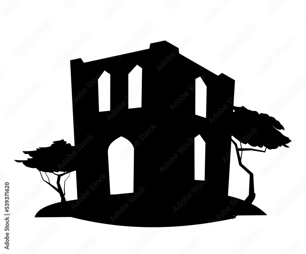 Arab clay double decker hut. Middle Eastern adobe dwelling. Silhouette ...