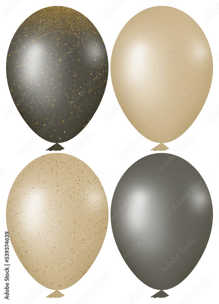 Four styled balloons on transparent background PNG. Dark grey, beige ...