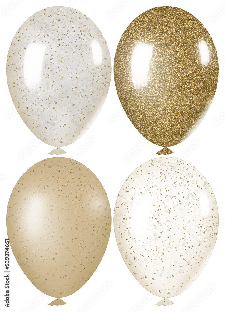Four styled balloons on transparent background PNG. Marbled, beige ...