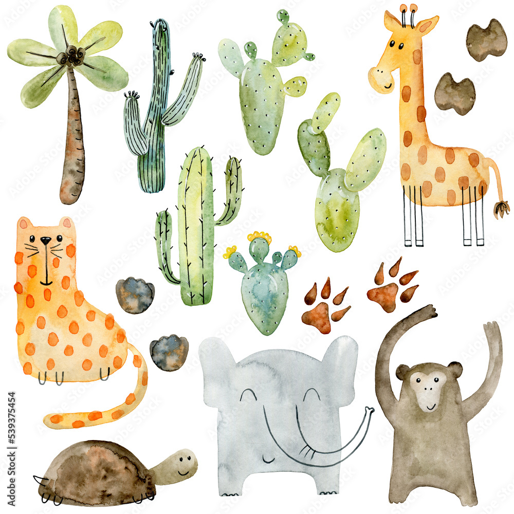Set of watercolor safari animals. Stock Illustration | Adobe Stock