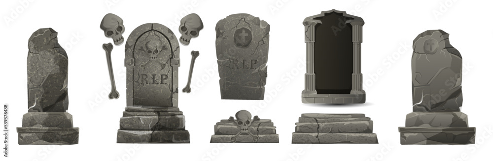 Gravestones set. Old Tomb Collection. Ancient RIP. Collection of ...
