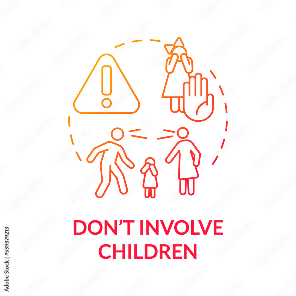 Dont involve children red gradient concept icon. Kids safety from pain ...