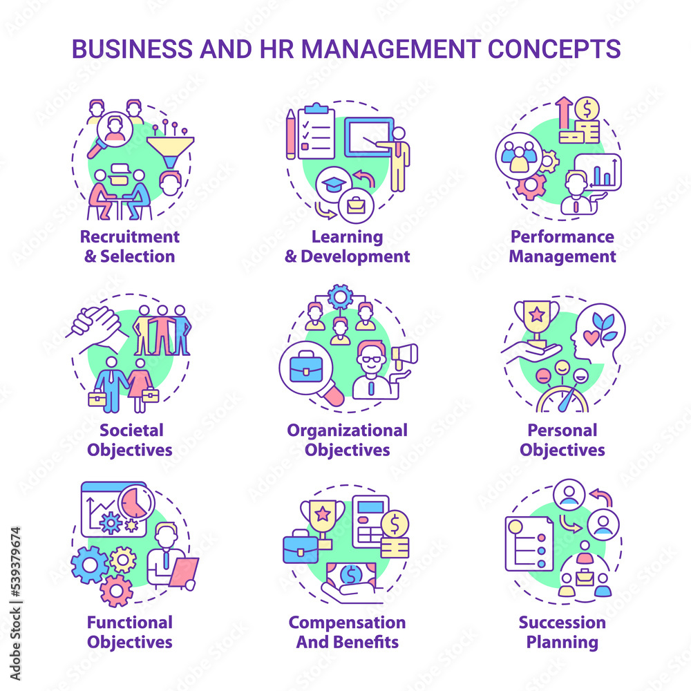 HR and business management concept icons set. Human resource department ...