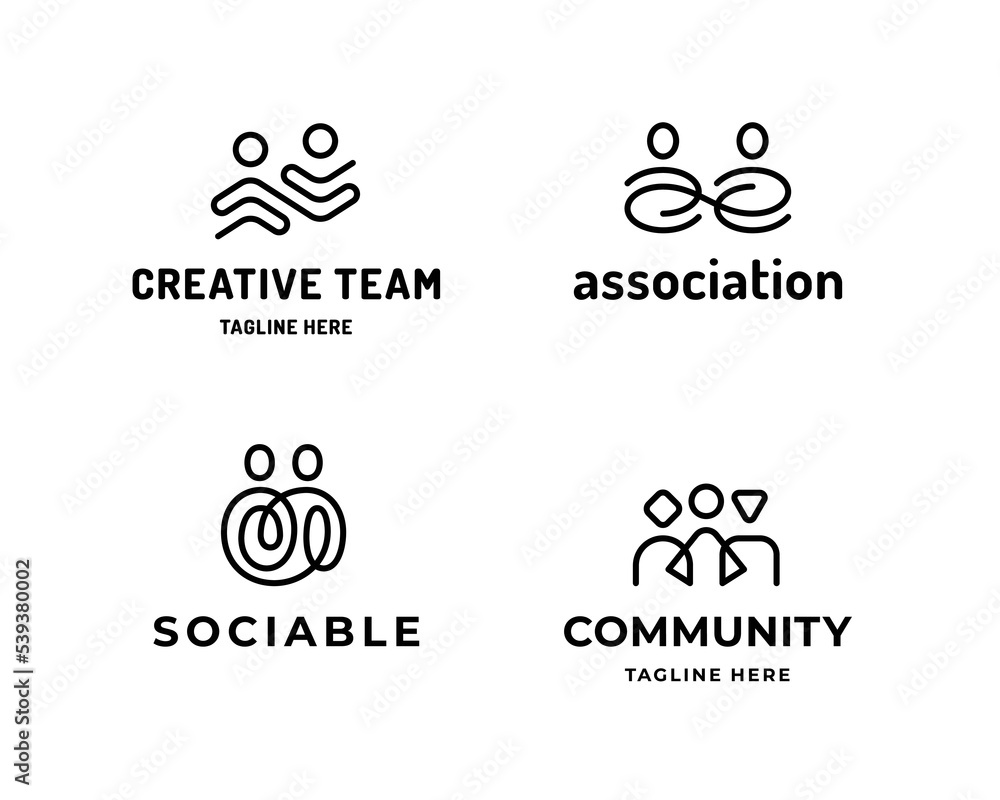 HR logo design template set. Outline team work illustrations. Human ...