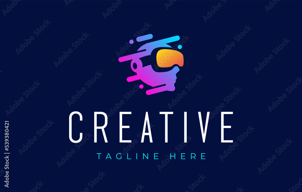 VR Virtual Reality Futuristic Human Head Logo Design Template Stock Vector | Adobe Stock