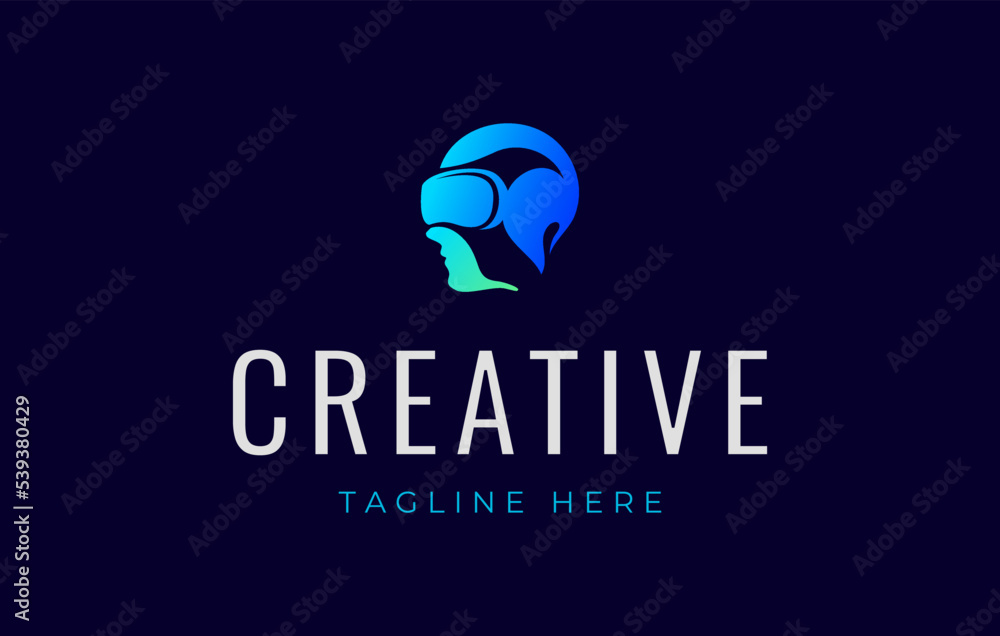 VR Virtual Reality Futuristic Human Head Logo Design Template Stock Vector | Adobe Stock