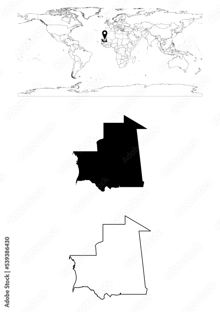 Vector Mauritania map, map of Mauritania showing country location on ...