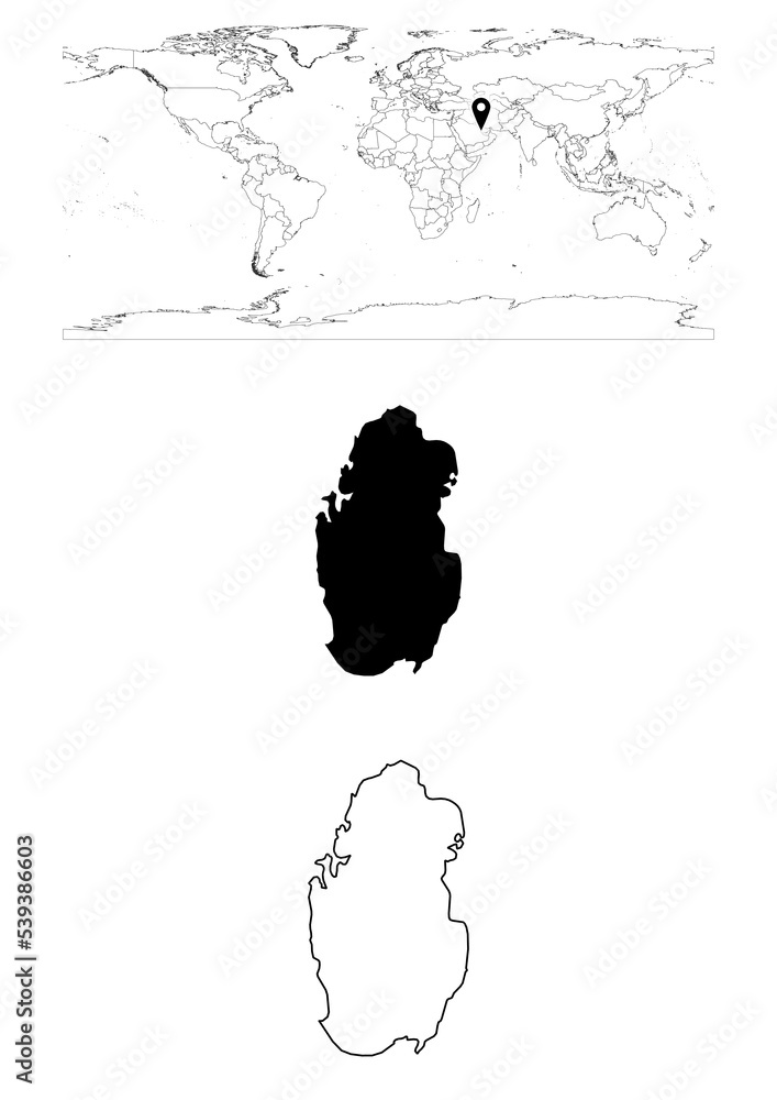 Vector Qatar map, map of Qatar showing country location on world with ...