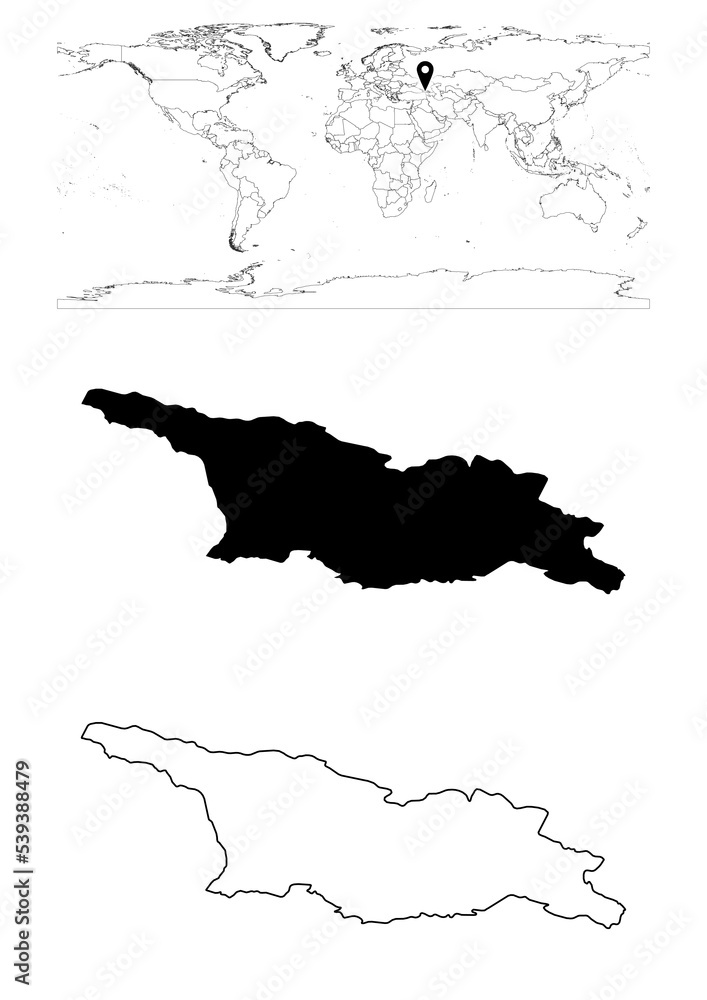 Vector Georgia map, map of Georgia showing country location on world ...