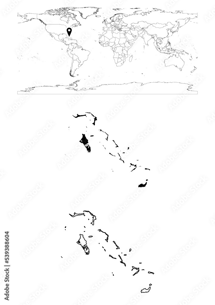 Vector Bahamas map, map of Bahamas showing country location on world ...