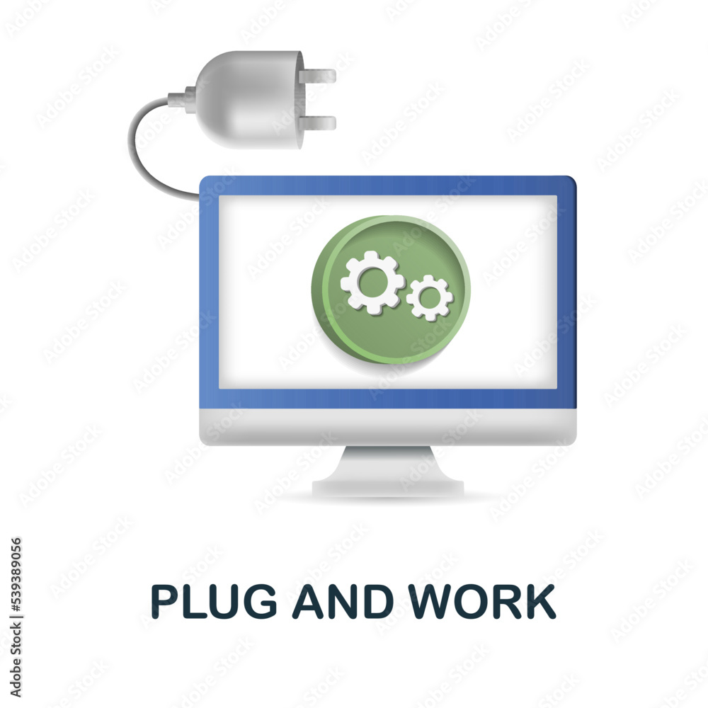 Plug And Work icon. 3d illustration from digitalization collection ...