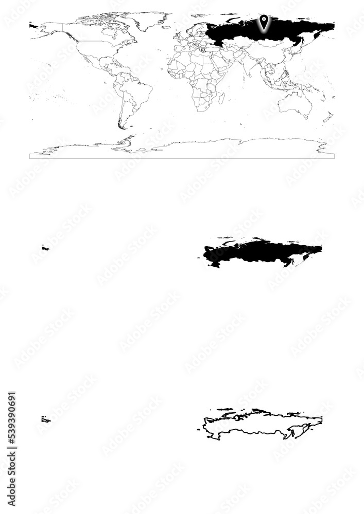 Vector Russia map, map of Russia showing country location on world with ...