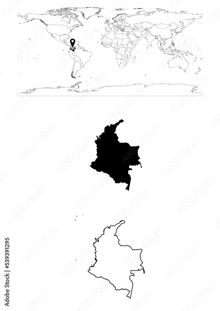 Vector Colombia map, map of Colombia showing country location on world ...
