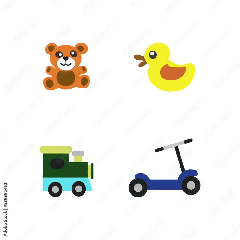 Baby toy set. Cute objects for little ones to play with, wooden and ...