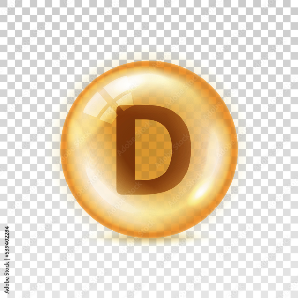 Vitamin D icon. Yellow orb pill isolated on transparent background. Big ...