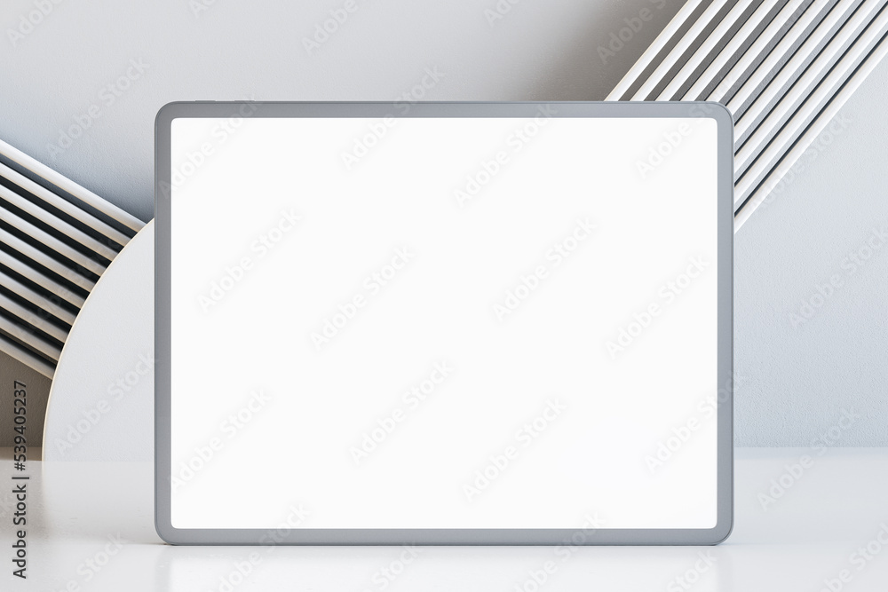 Front view on blank white modern digital tablet screen with place for ...